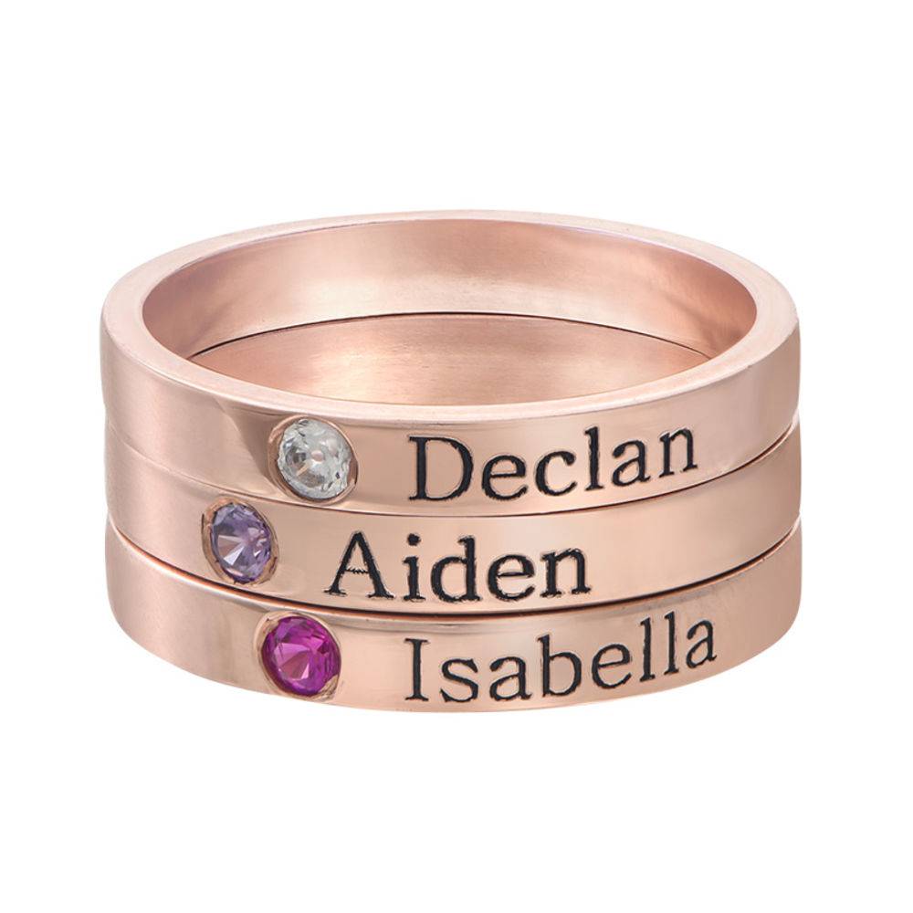 Stackable Birthstone Name Ring in 18ct Rose Gold Plating - Theo Grace