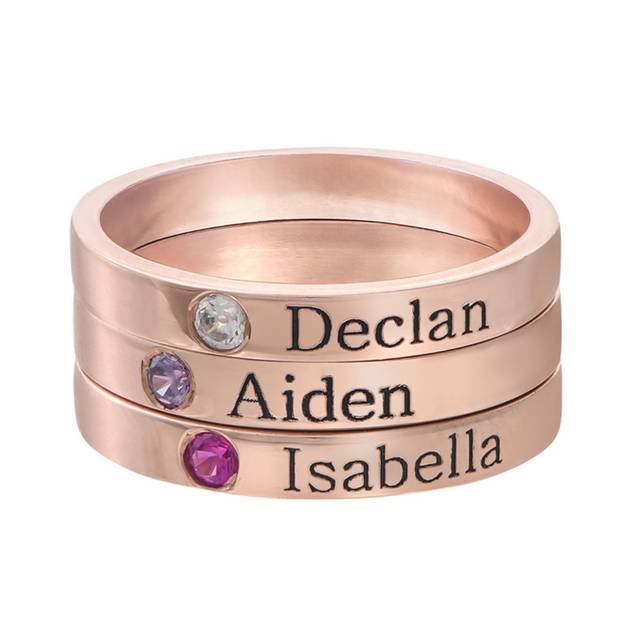 Stackable Birthstone Name Ring in Rose Gold Plating - Theo Grace