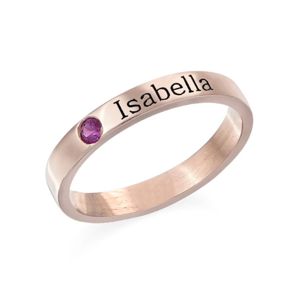 Stackable Birthstone Name Ring in 18ct Rose Gold Plating - Theo Grace