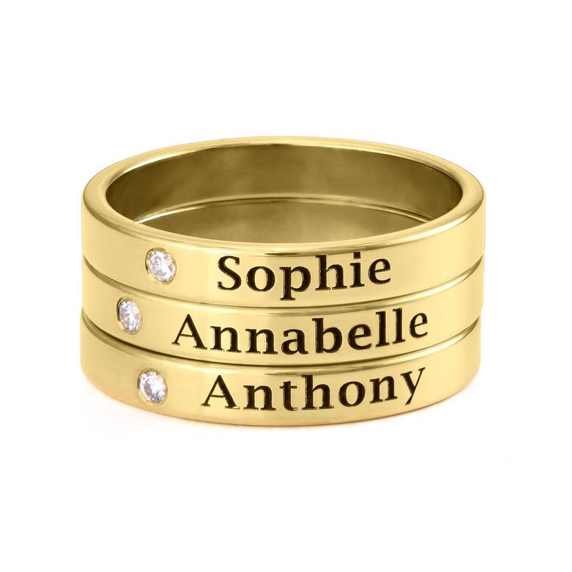 Stackable Diamond Name Ring in Gold Plating - Theo Grace