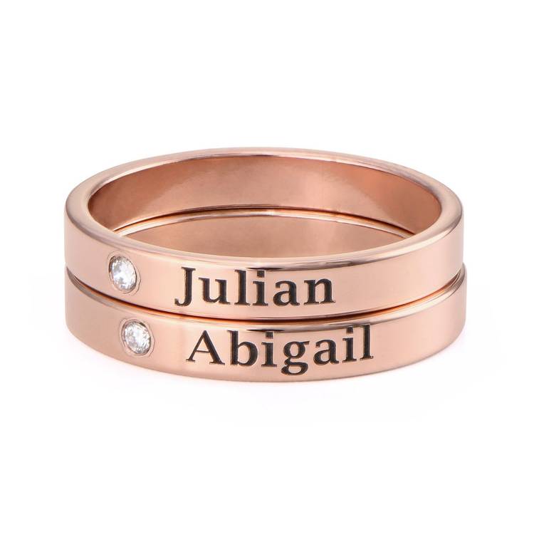 Stackable Diamond Name Ring in 18ct Rose Gold Plating - Theo Grace ...