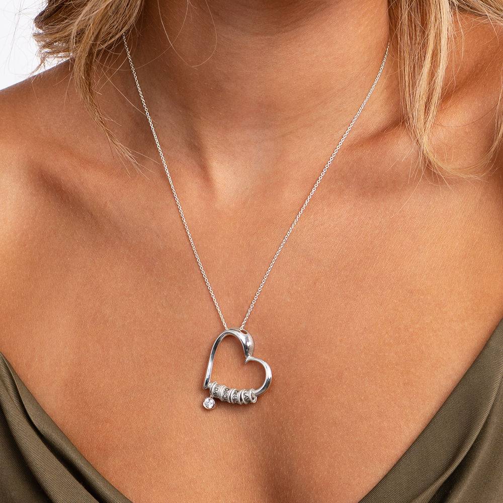 Charming Heart Necklace with Engraved Beads and 0.10ct Diamond in ...