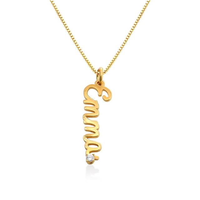 Vertical Cursive Name Necklace with Diamond in Gold Vermeil - Theo Grace