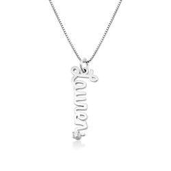 Vertical Cursive Name Necklace with Diamond in Sterling Silver - Theo ...